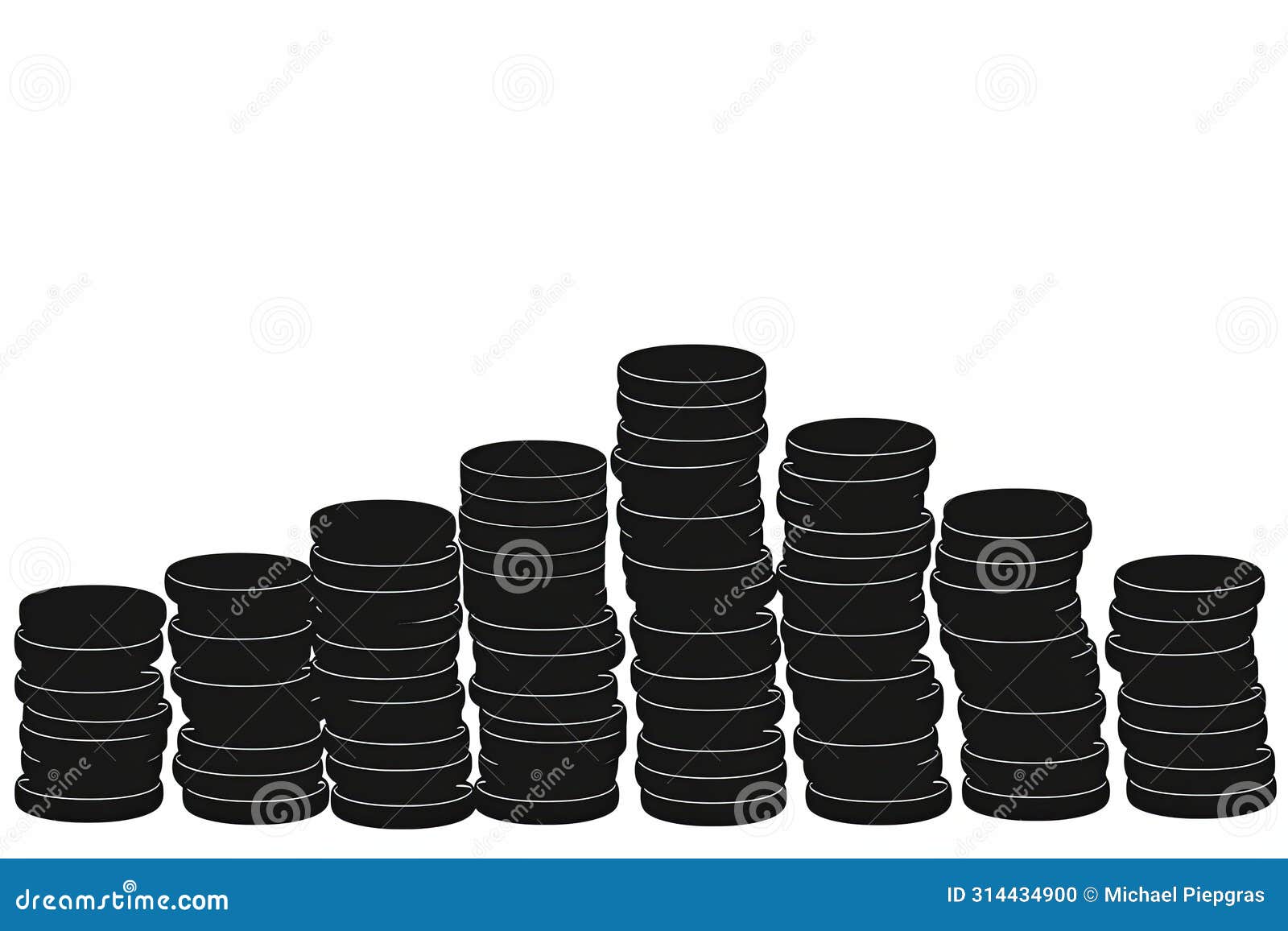 Silhouette Outline of Stacks of Coins on White Stock Illustration ...