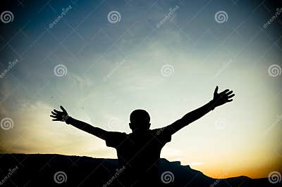 Silhouette of Outstretched Arms Stock Image - Image of open, nighttime ...