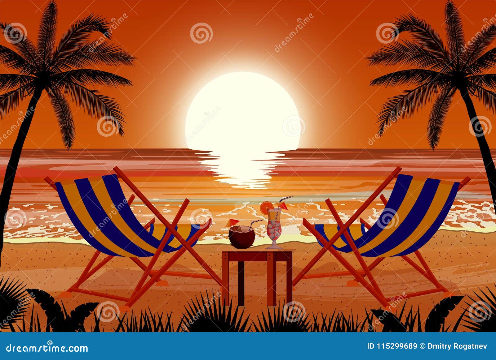 Beach Chair Sunset Silhouette