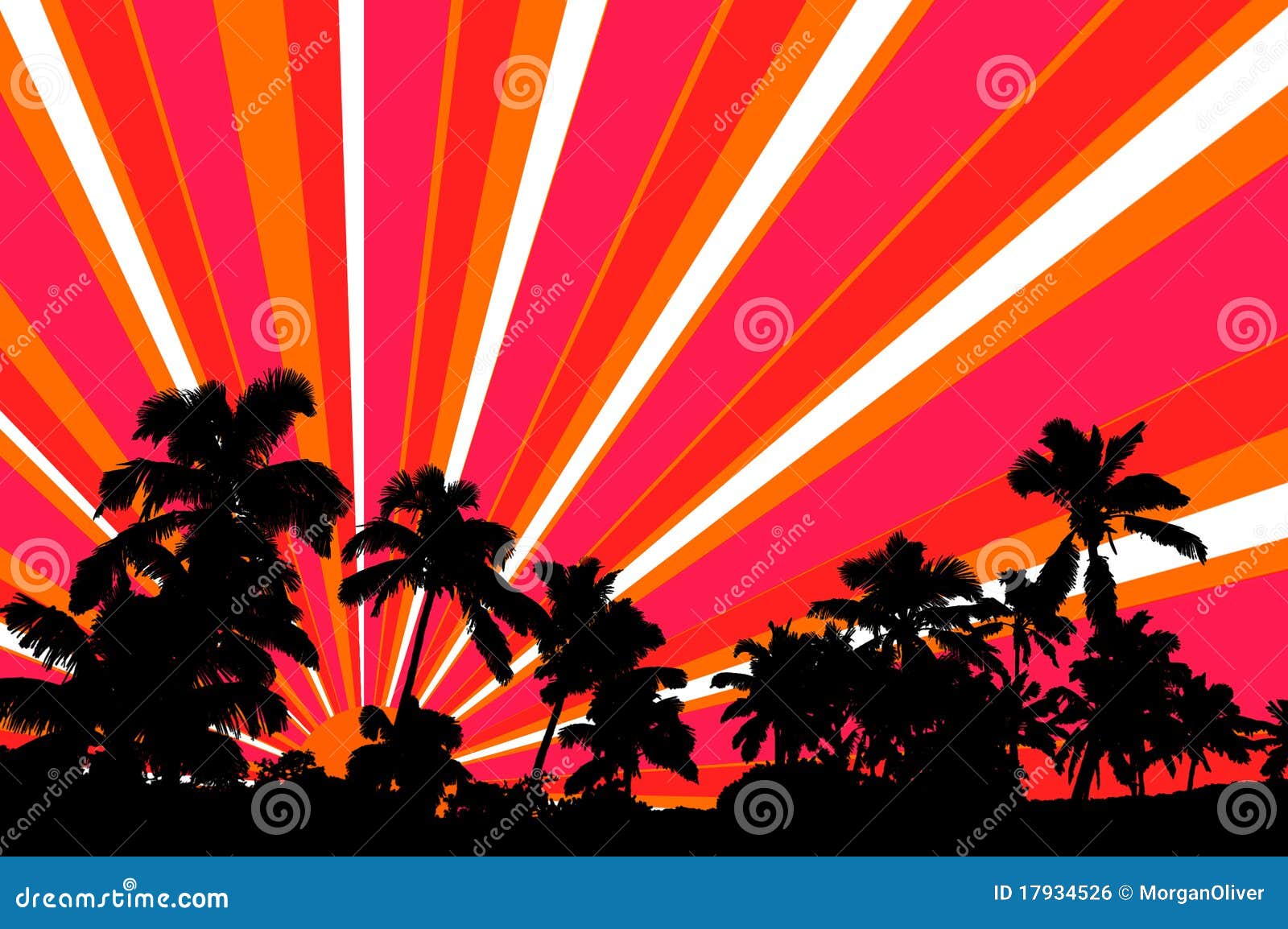 Silhouette Palms Trees with Vector Sun Rays Stock Illustration ...