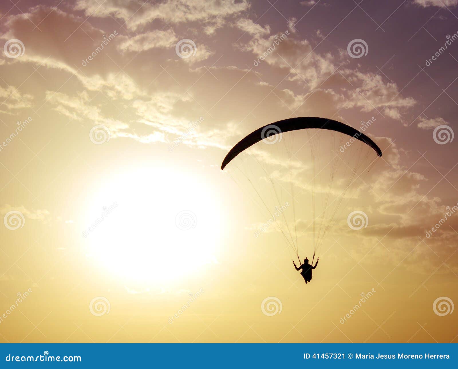 Silhouette of Paragliding with Sunset Background. Stock Image - Image ...