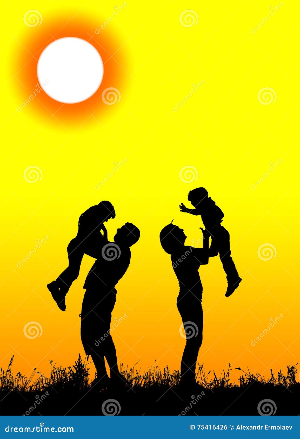 Silhouette Of Parents And Children Having Fun Spending Time. Stock ...