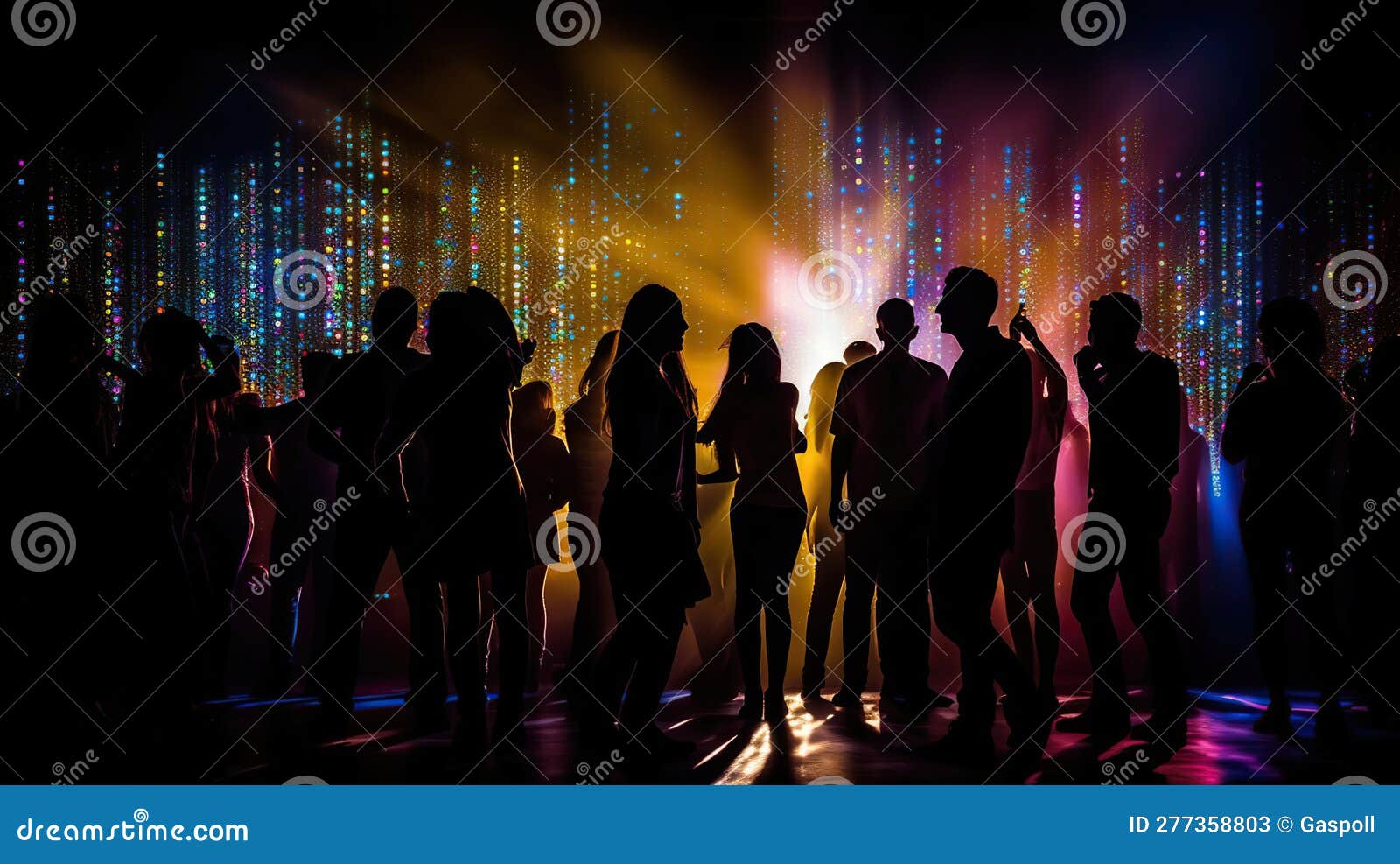 Silhouette of a Party Crowd on a Disco Lights Background. AI Generative ...