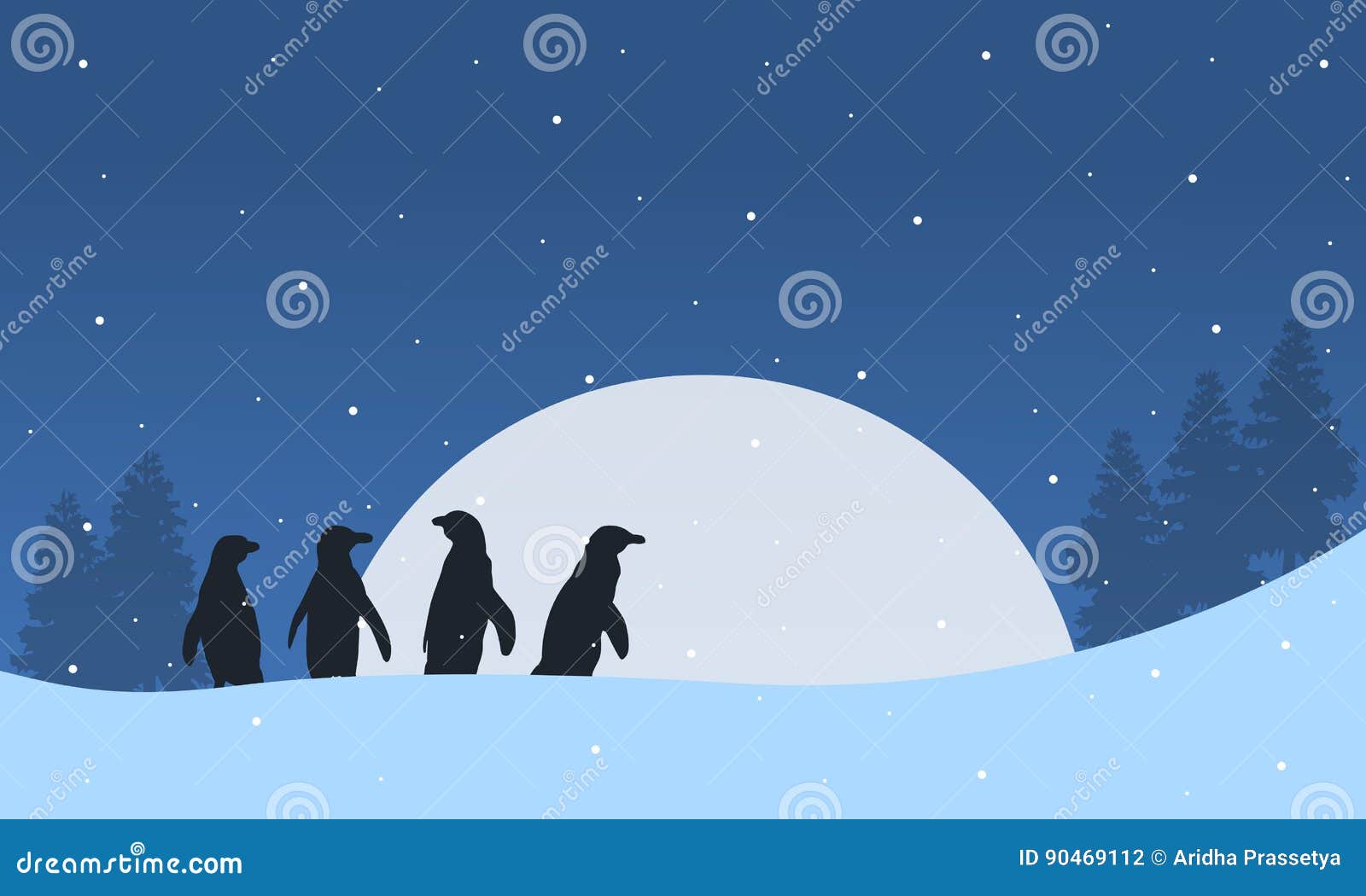 Silhouette Penguin with Moon Landscape Stock Vector - Illustration of ...