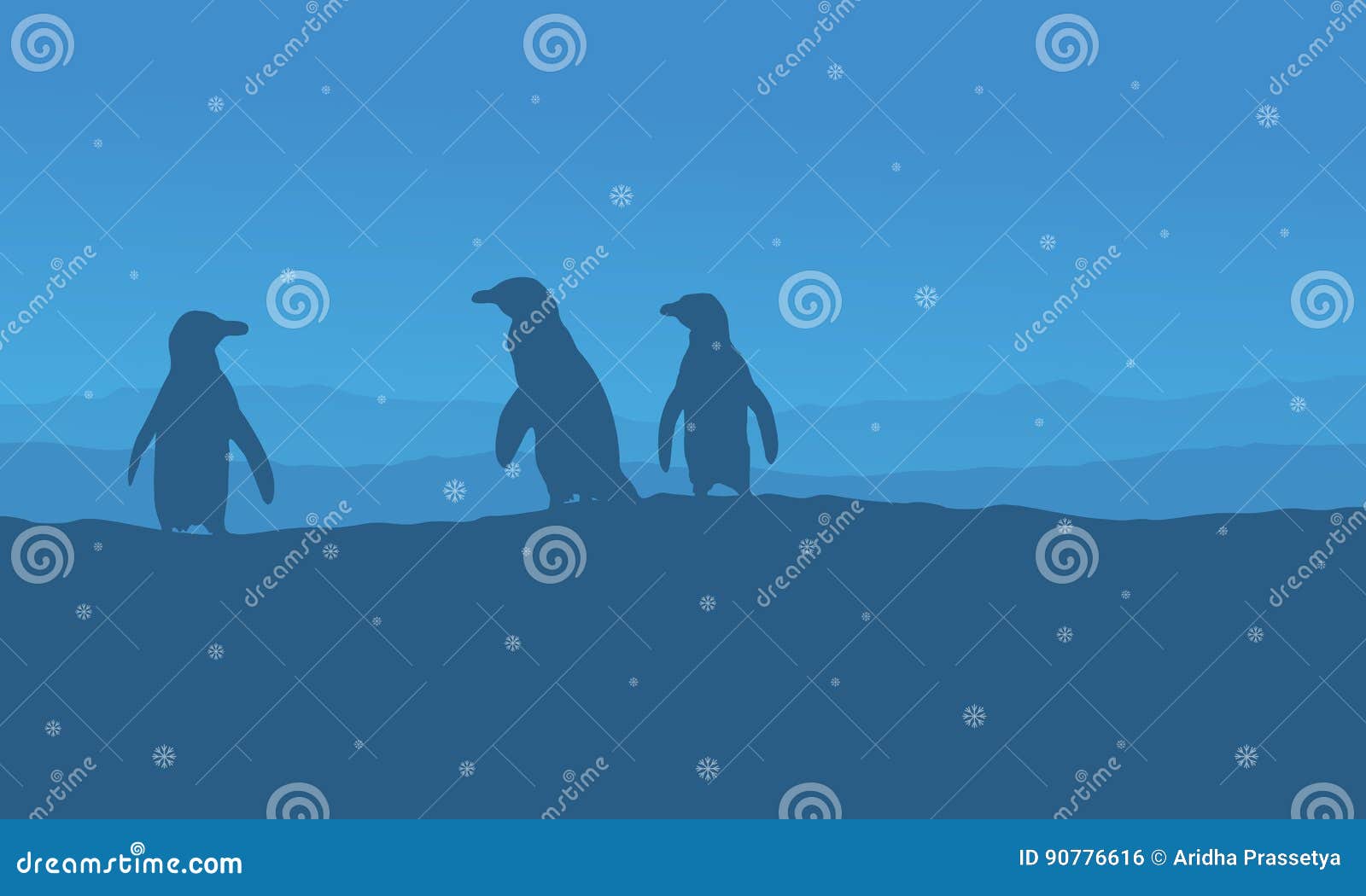 Silhouette of Penguin at Night Landscape Stock Vector - Illustration of ...