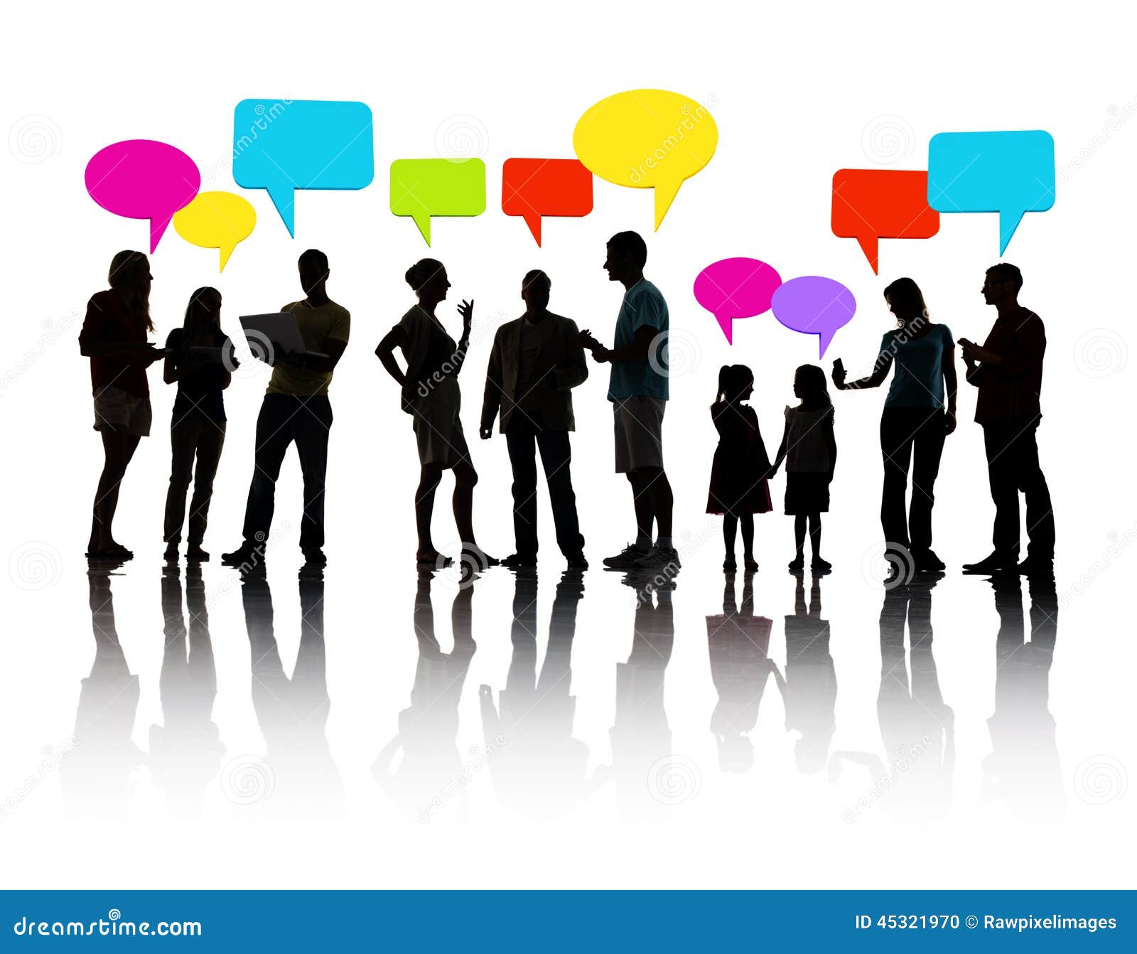 Silhouette People Communication With Speech Bubbles Royalty-Free Stock ...