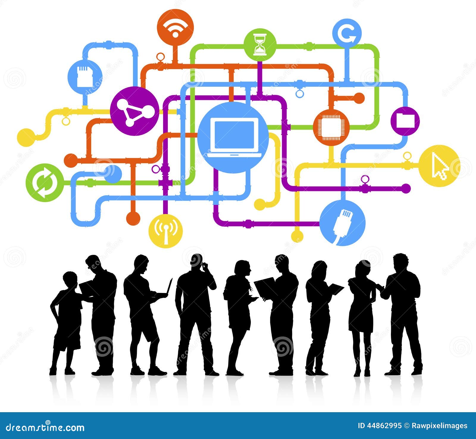 Silhouette People with Connection Concept Stock Illustration ...