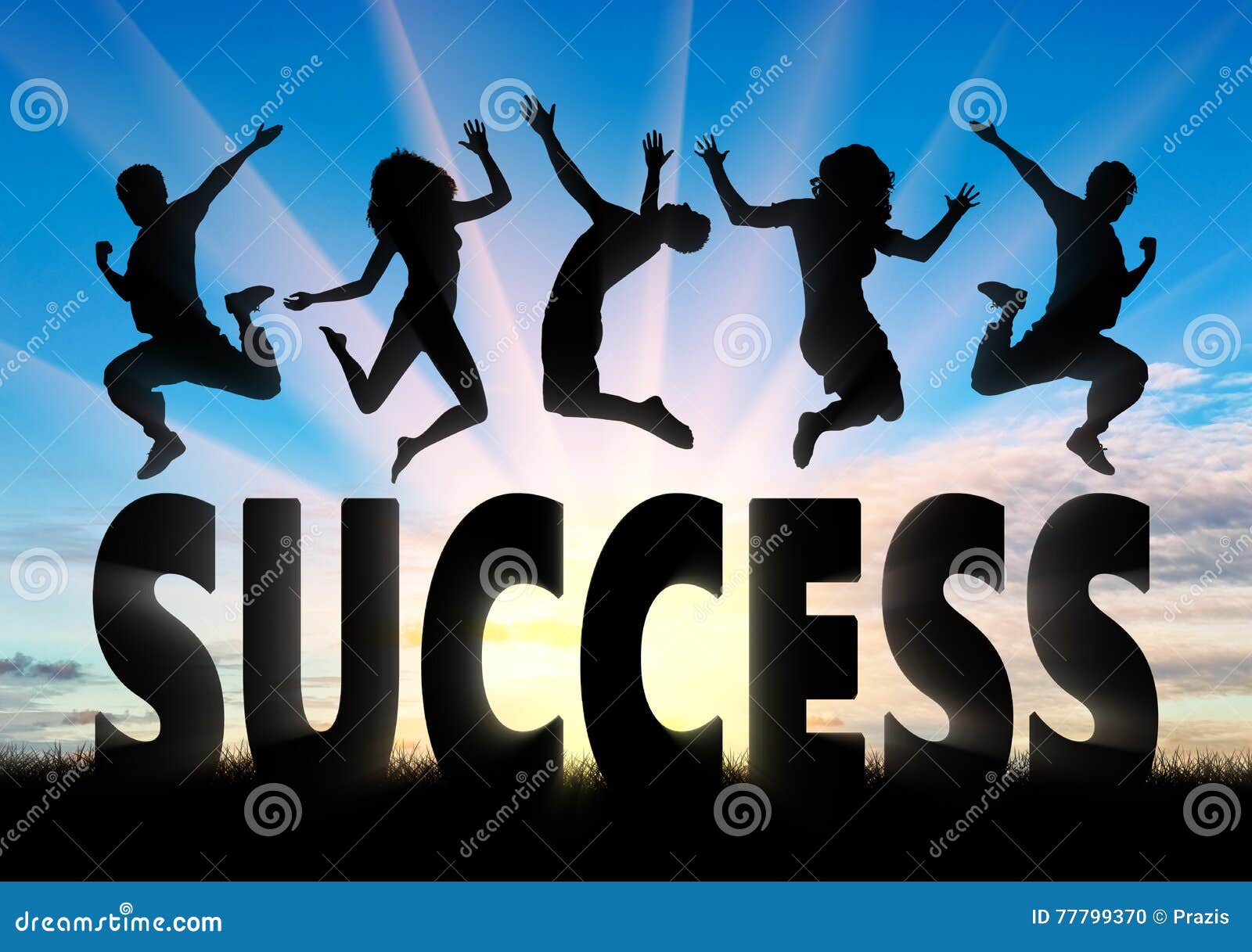 Silhouette People Jumping Over Word Success Stock Photo - Image of ...