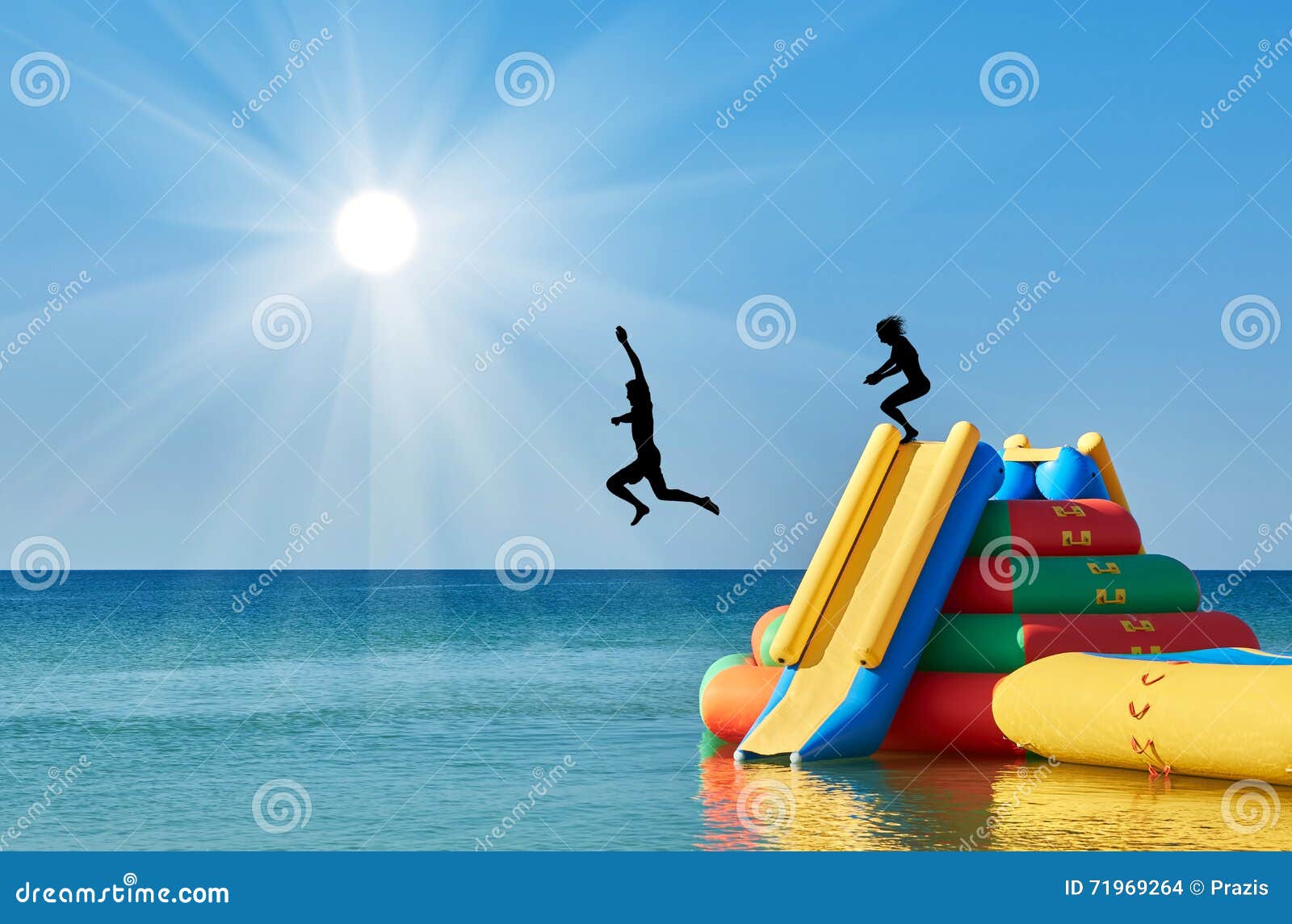 Silhouette of People Jumping from the Water Slide Stock Photo - Image ...