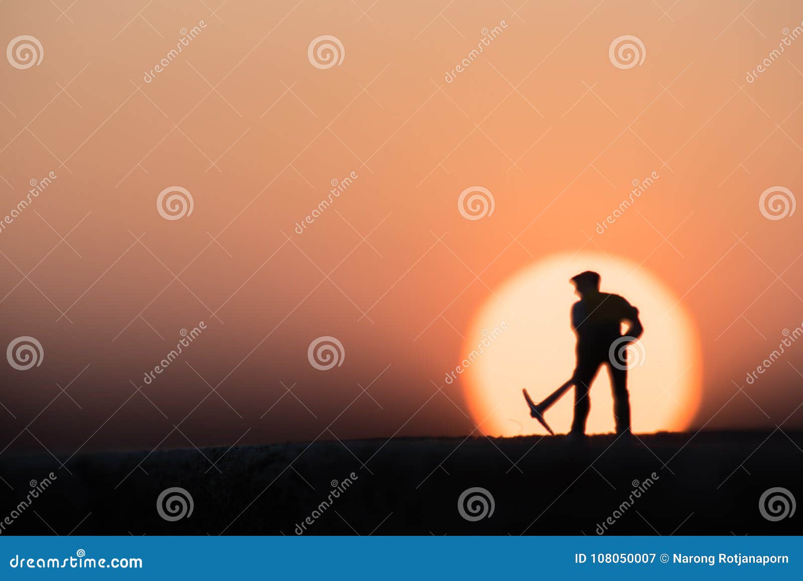 Silhouette People Mining on Sky Sunset Background. Stock Image - Image ...