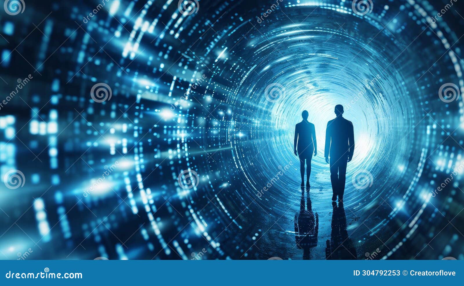 Silhouette of People Network Communication in Technology Tunnel Stock ...