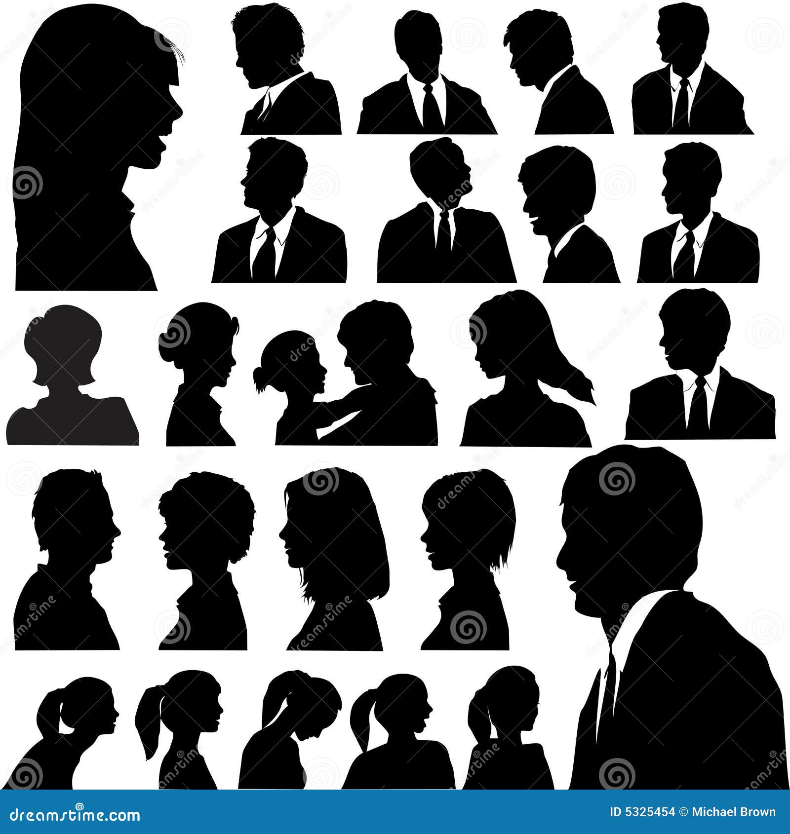 Silhouette People Portraits Heads Faces Stock Vector - Illustration of ...