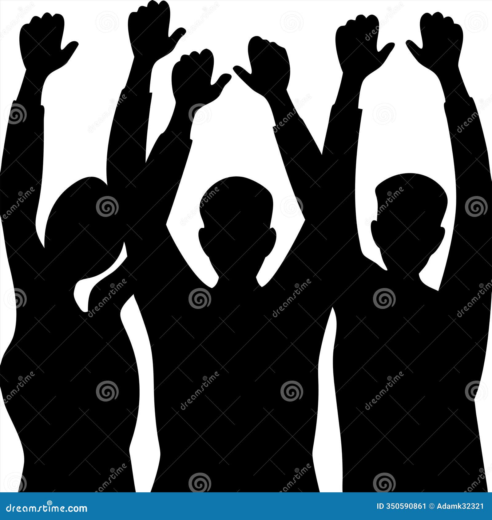 Silhouette of People Raising Hands Celebrating Unity and Success Vector ...