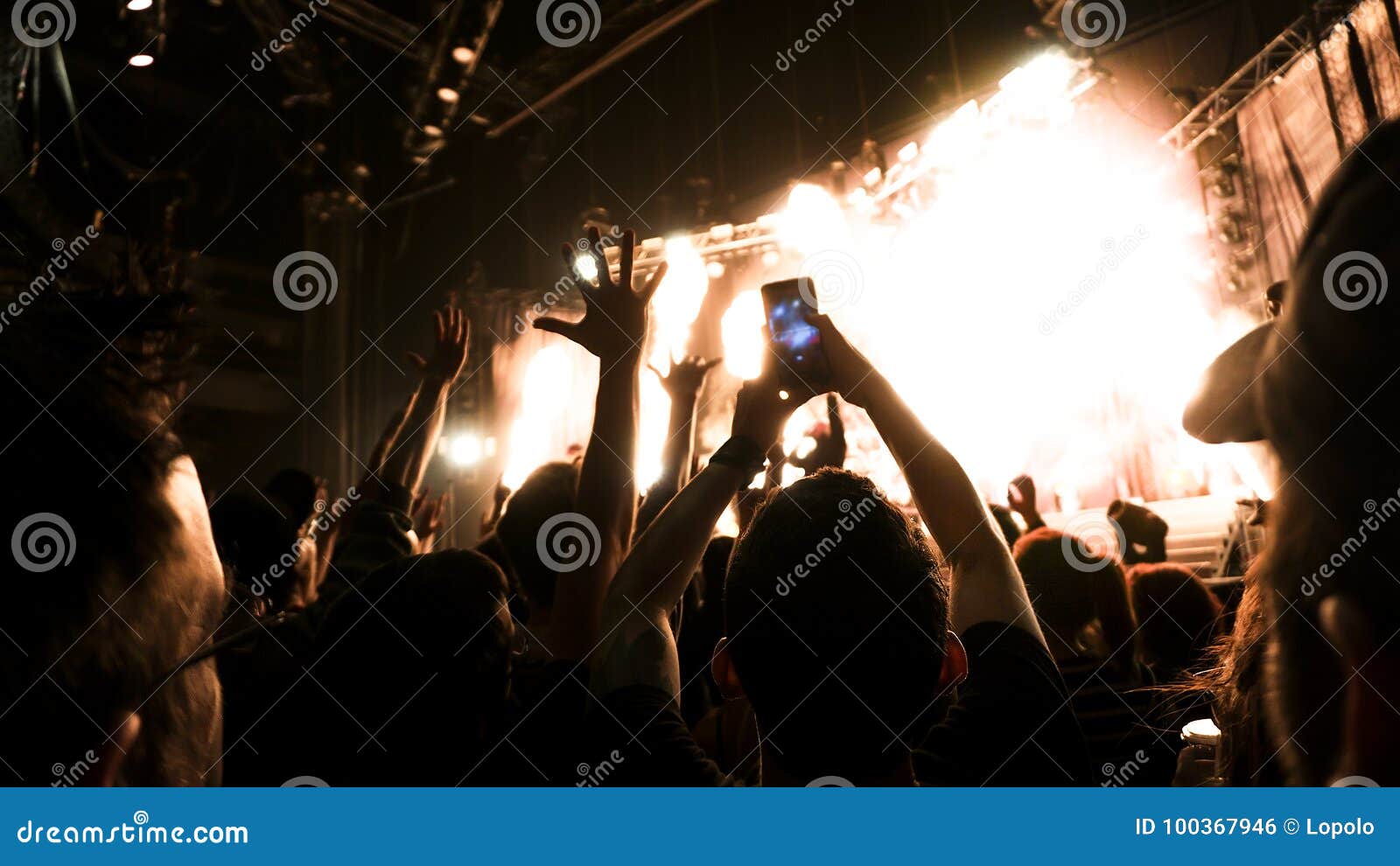 Silhouette People Rock Show Stock Photo - Image of fire, hands: 100367946