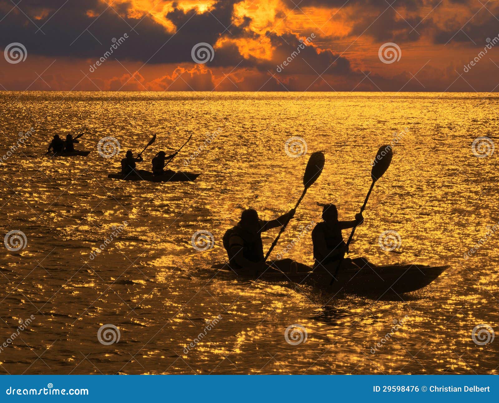 Silhouette Of Rowing Crew At Sunset Stock Photo | CartoonDealer.com ...