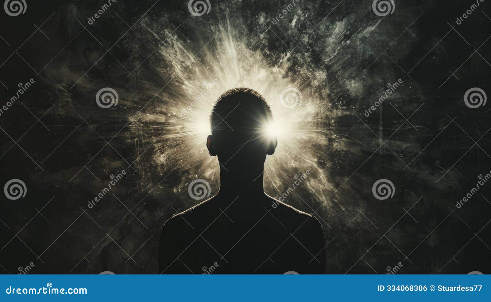 Silhouette of Person with Burst of Light from Head Stock Photo - Image ...