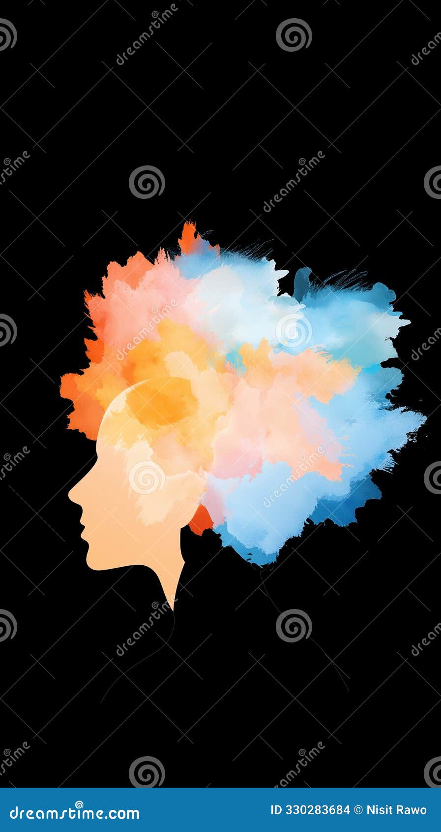 Silhouette of a Person with a Colorful Explosion from the Head ...