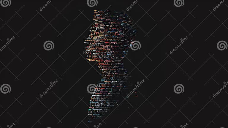 Silhouette of a Person Composed of Computer Code on a Black Background ...