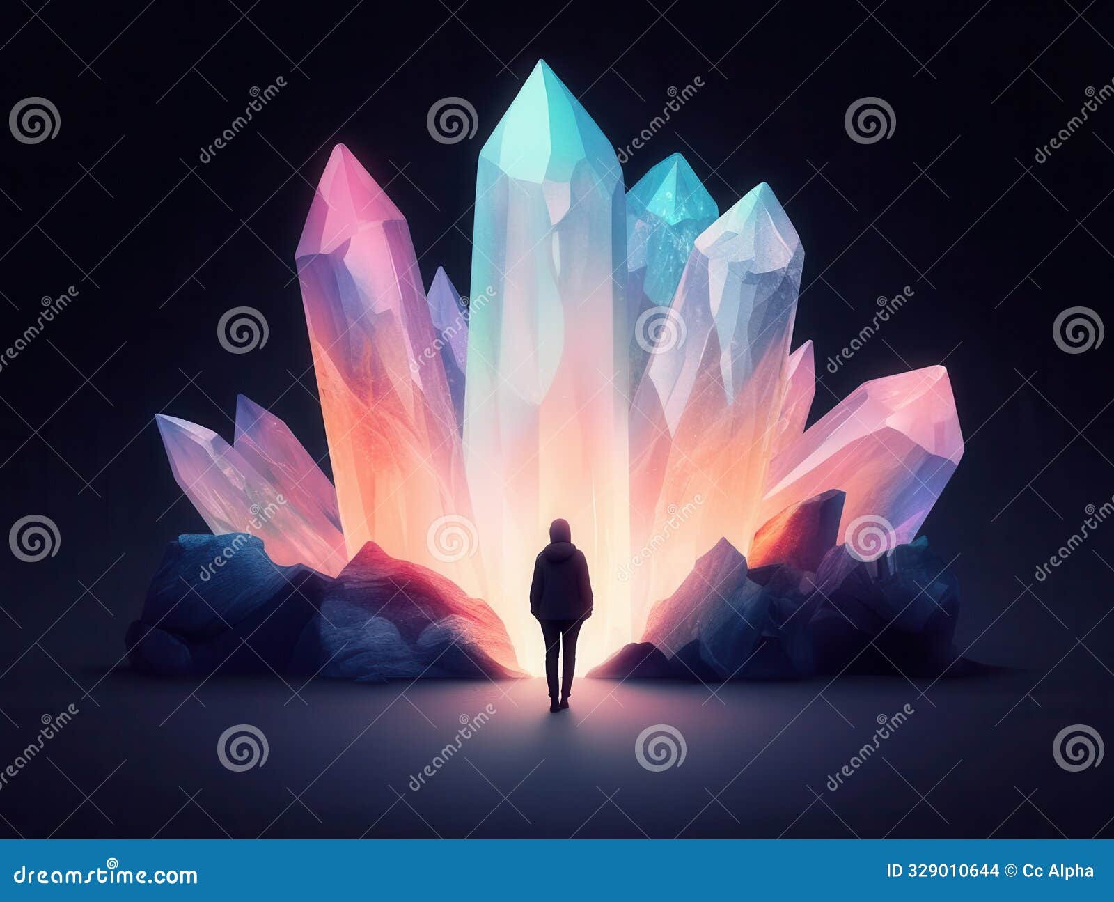 Silhouette of a Person Exploring a Cave and Standing in Front of ...