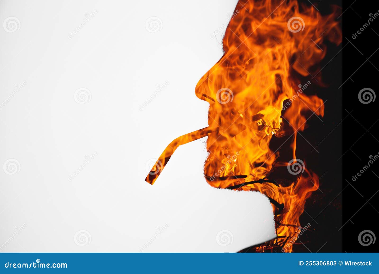 Silhouette of a Person on Fire with Double Exposure Effect Smoking ...