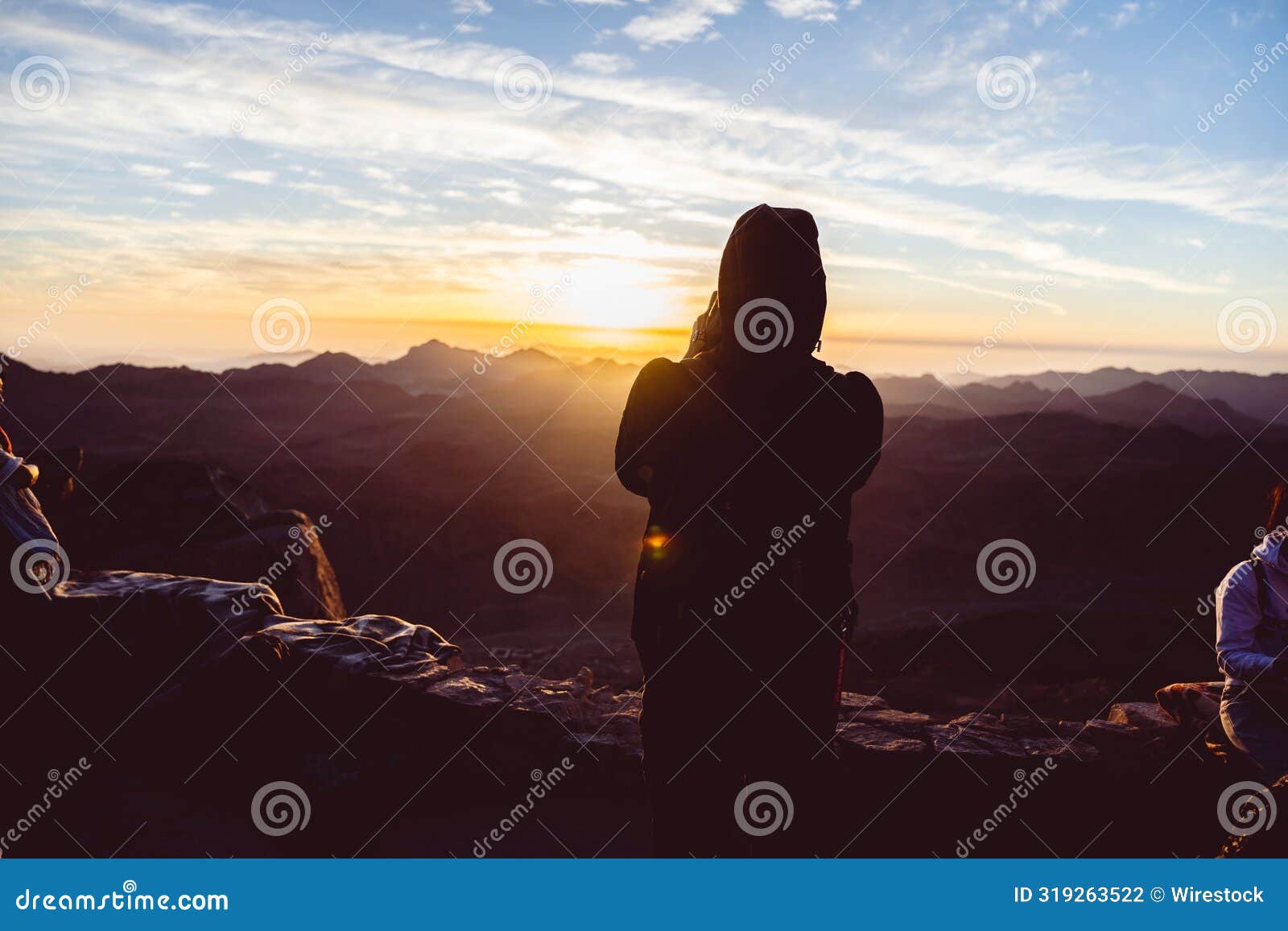 Silhouette of a Person Observing a Sunset from a Cliff Viewpoint Stock ...