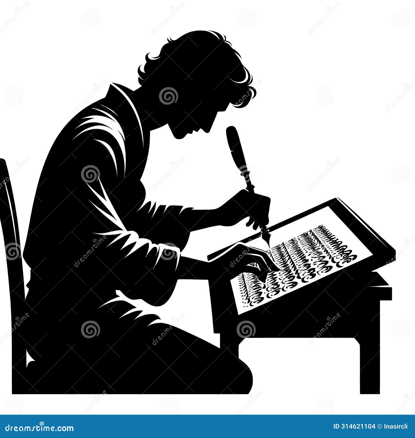 Silhouette of a Person Practicing Calligraphy Stock Vector ...