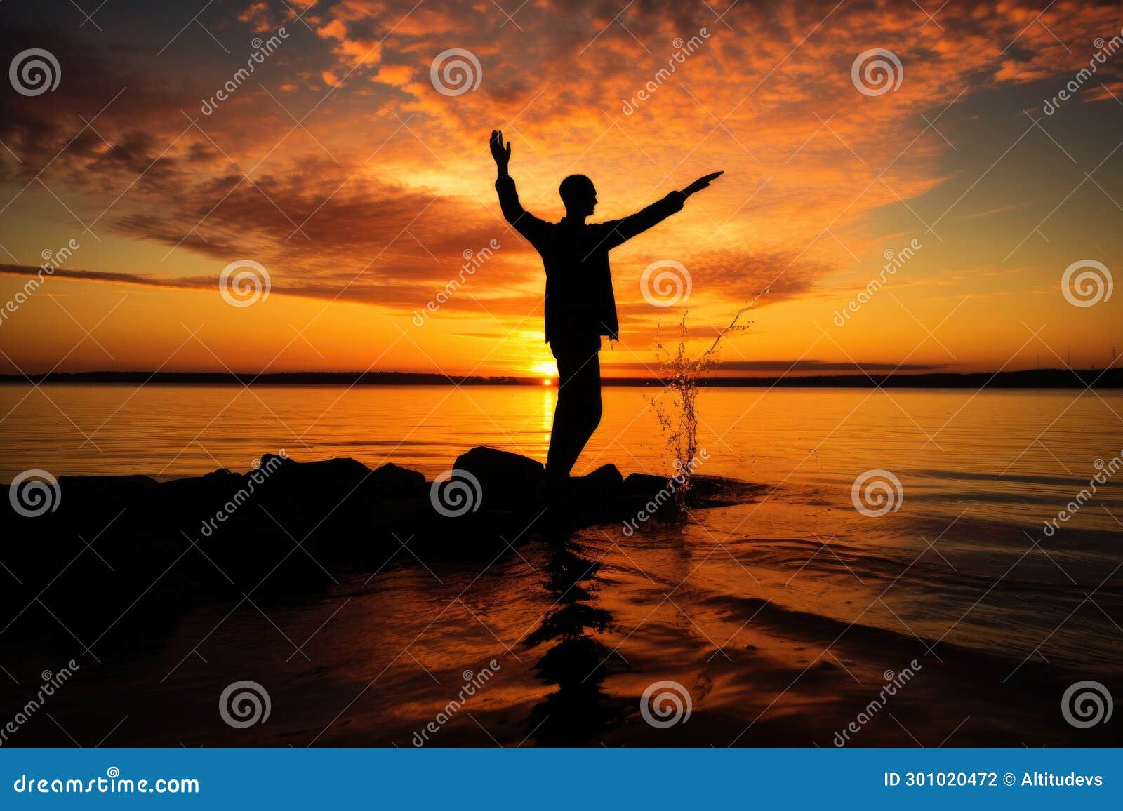 A Silhouette of a Person Practicing Wing Chun at Sunrise Stock ...