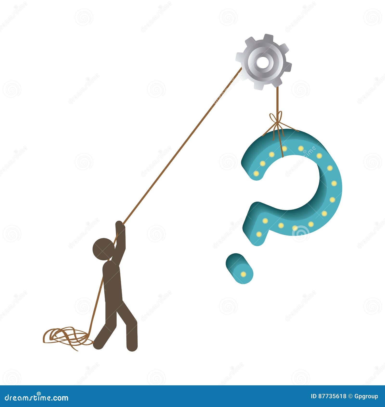 Silhouette Person Pulling Rope Question Mark Stock Illustration ...