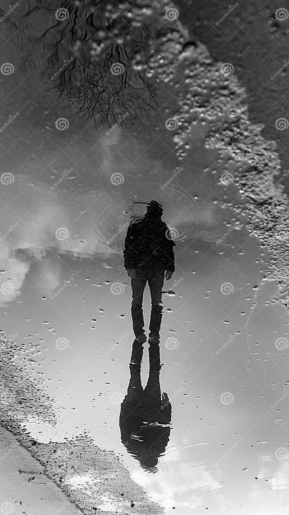 The Silhouette of a Person Reflected in a Puddle Adding a Human Element ...