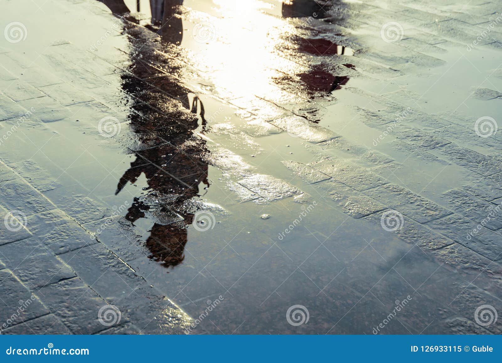 Silhouette of a Person Reflecting in a Puddle after the Rain. Stock ... Silhouette of a Person Reflecting in a Puddle after the Rain. Stock ...