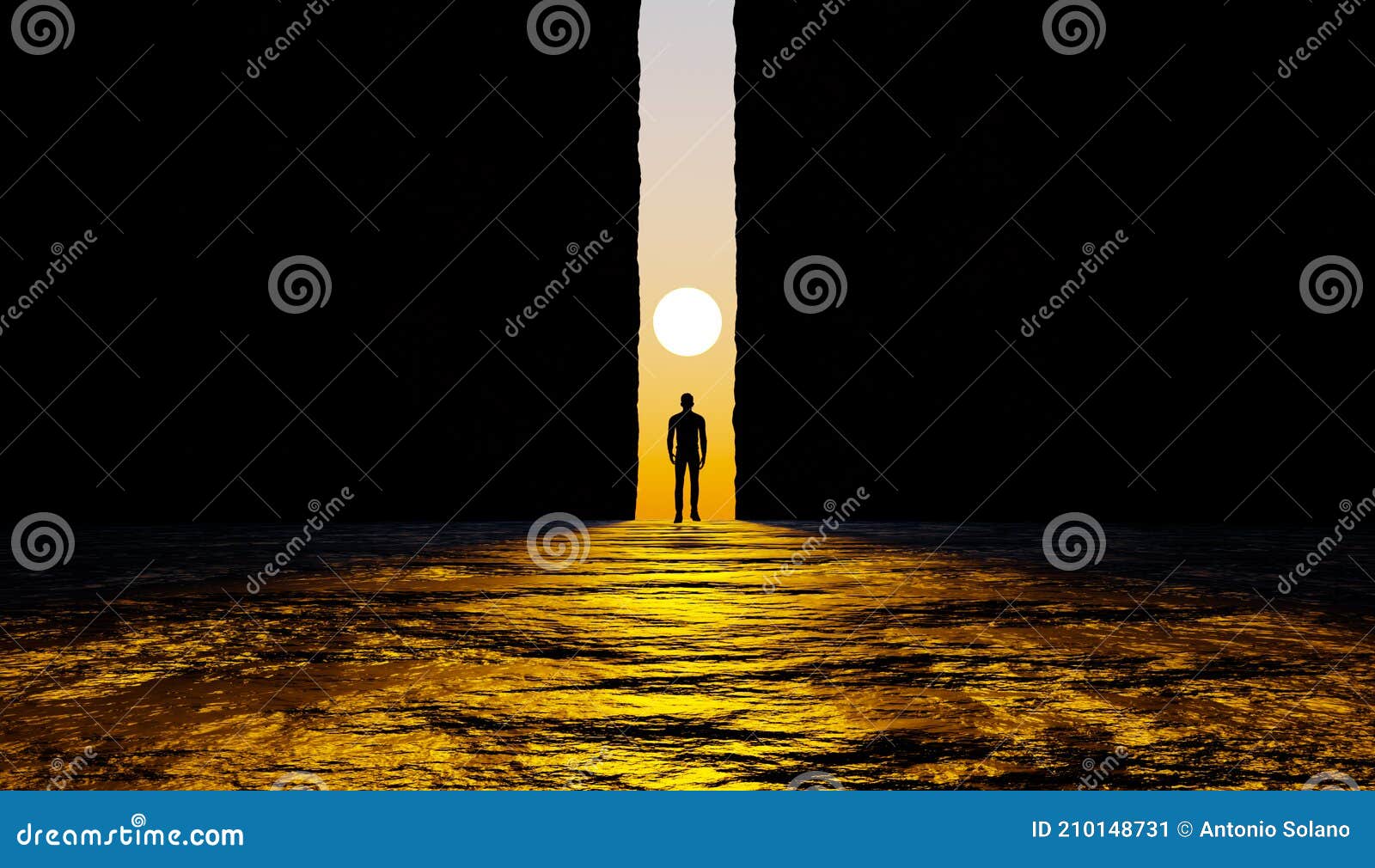 Silhouette of a Person between a Rock Wall Stock Illustration ...