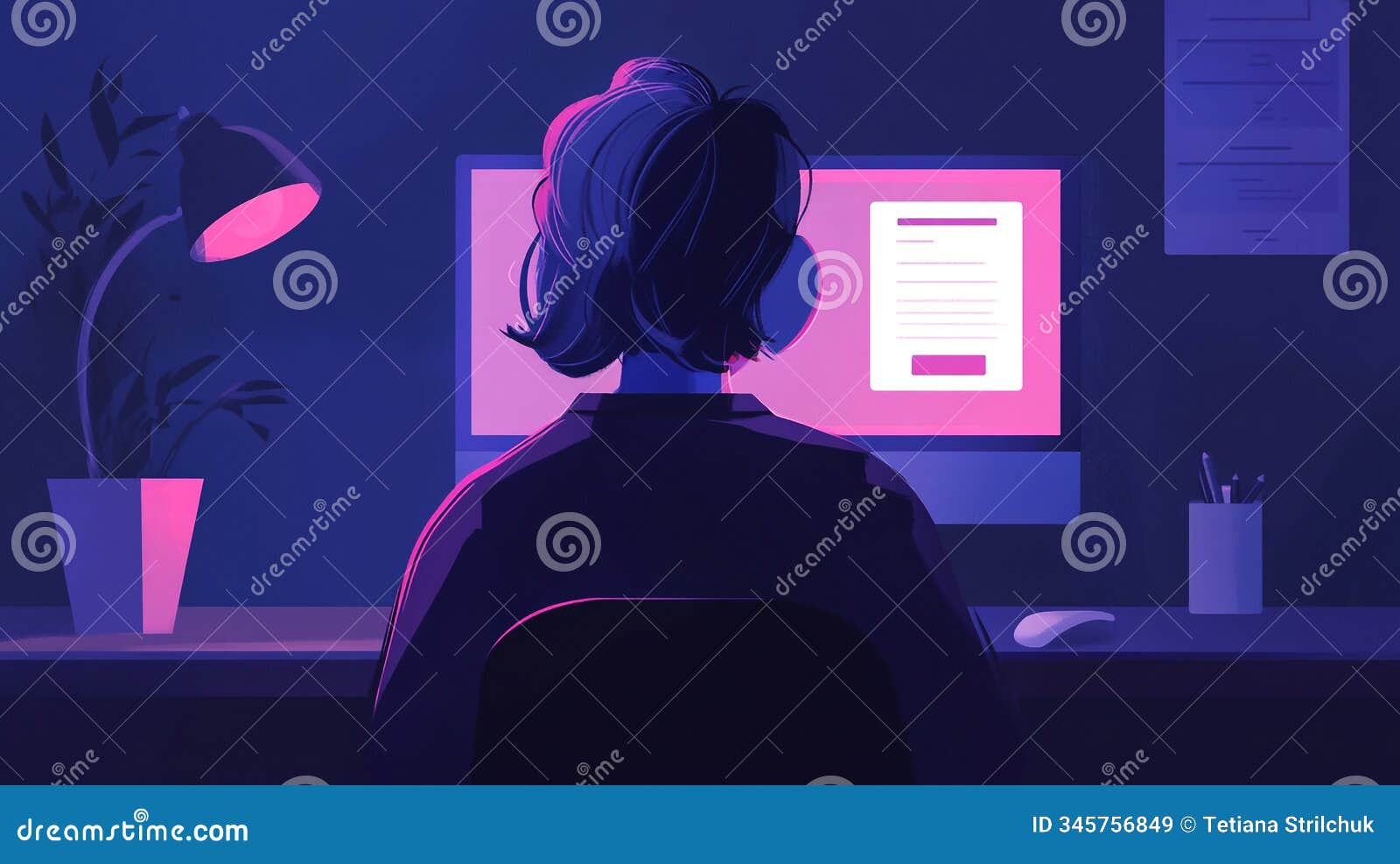 A Silhouette of Person Sitting in Front of Multiple Computer Screens ...