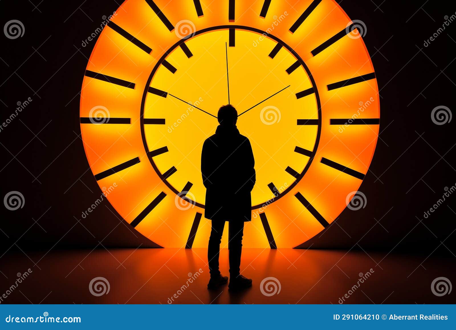 A Silhouette of a Person Standing in Front of a Large Clock Stock ...