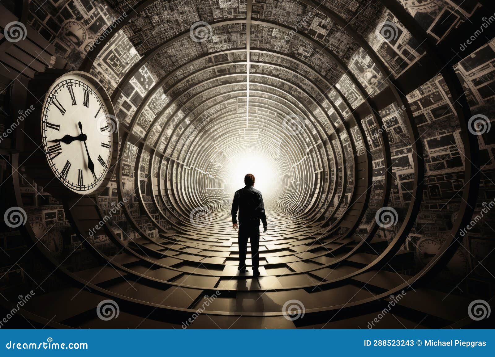 Silhouette of a Person Standing in a Time Tunnel Stock Image - Image of ...