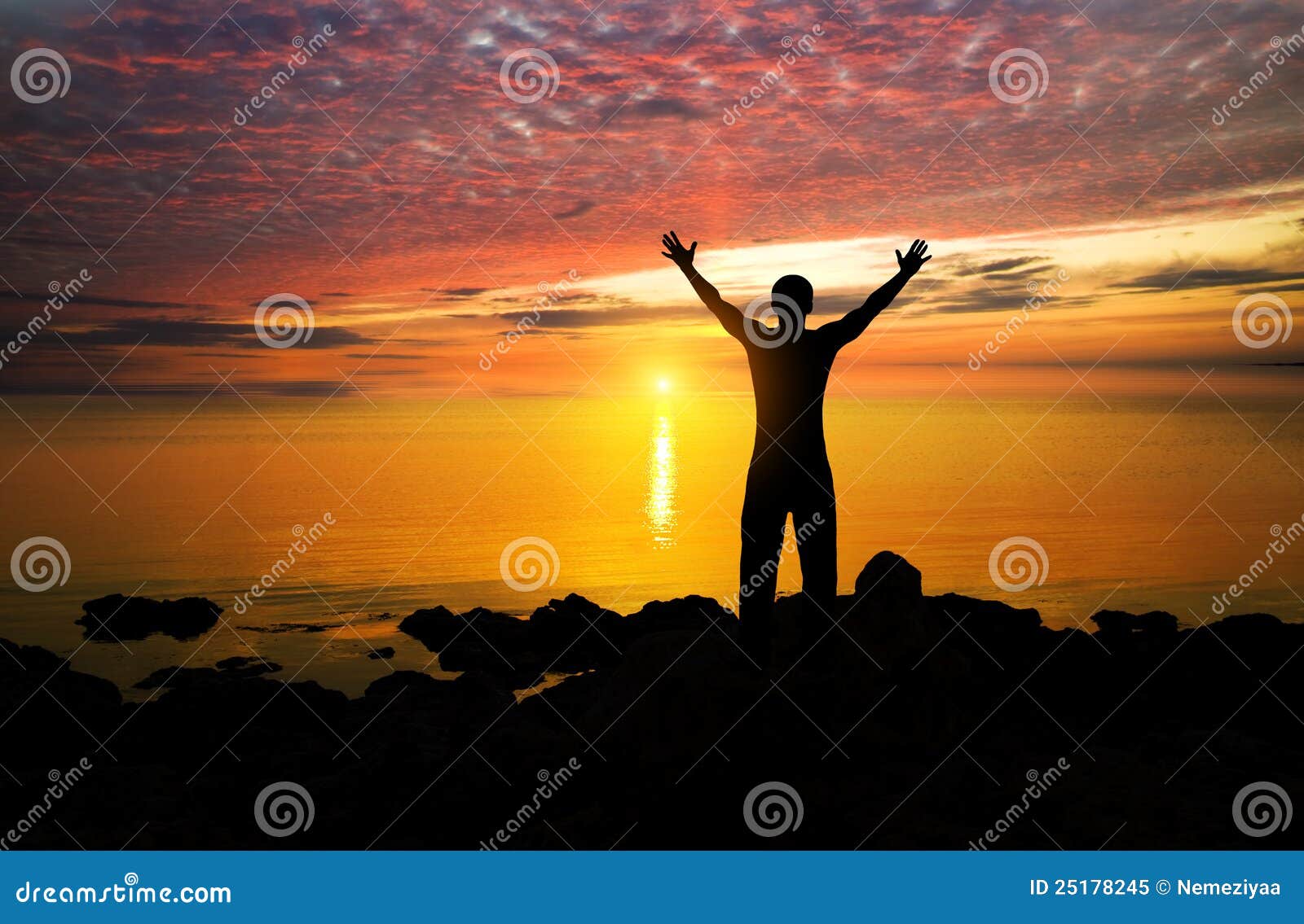 Silhouette of the Person on Sunset Stock Image - Image of hands, heaven ...