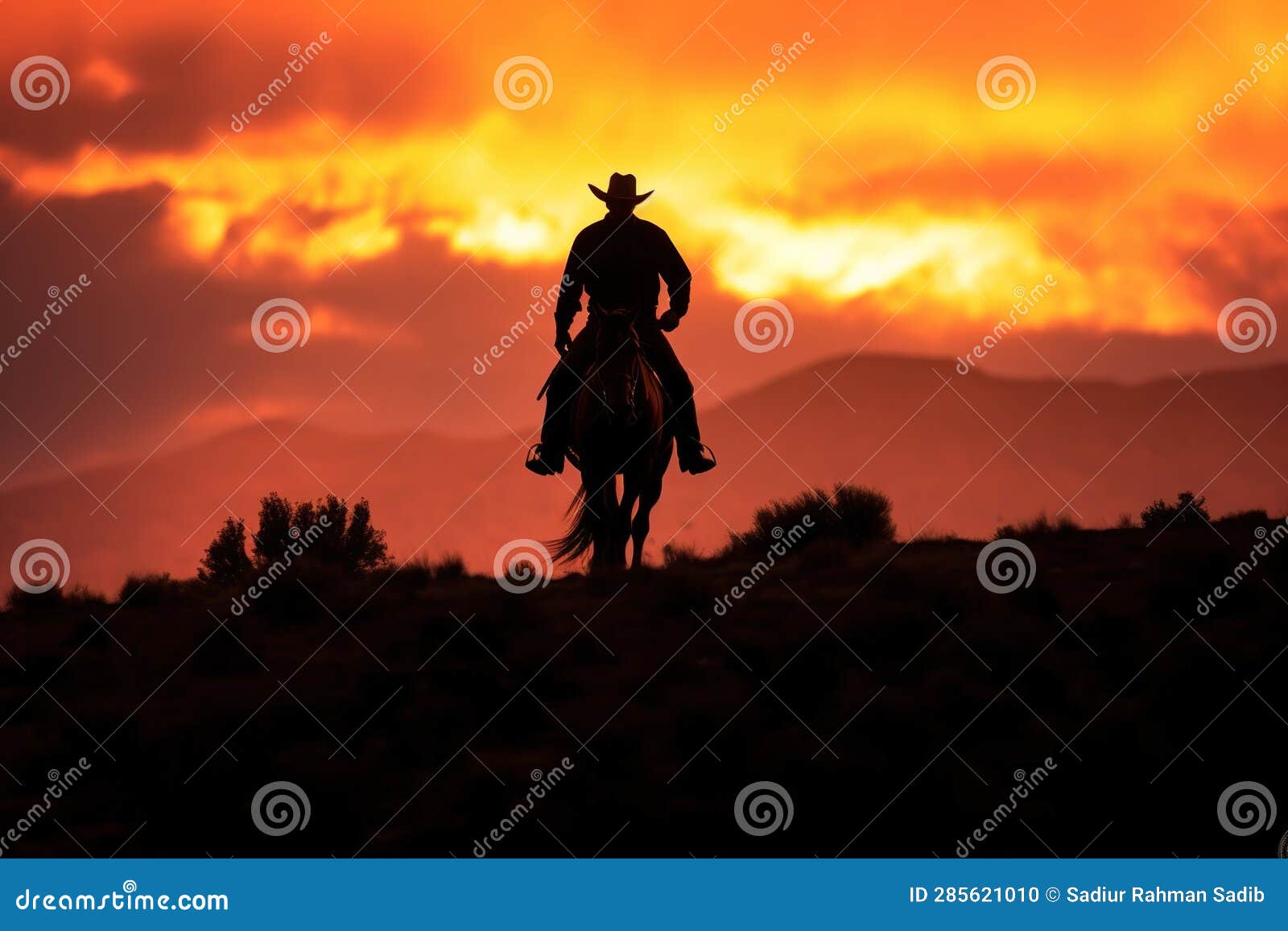 Sunset Cowboy: Silhouette Of A Rider And Train In Desert Landscape ...