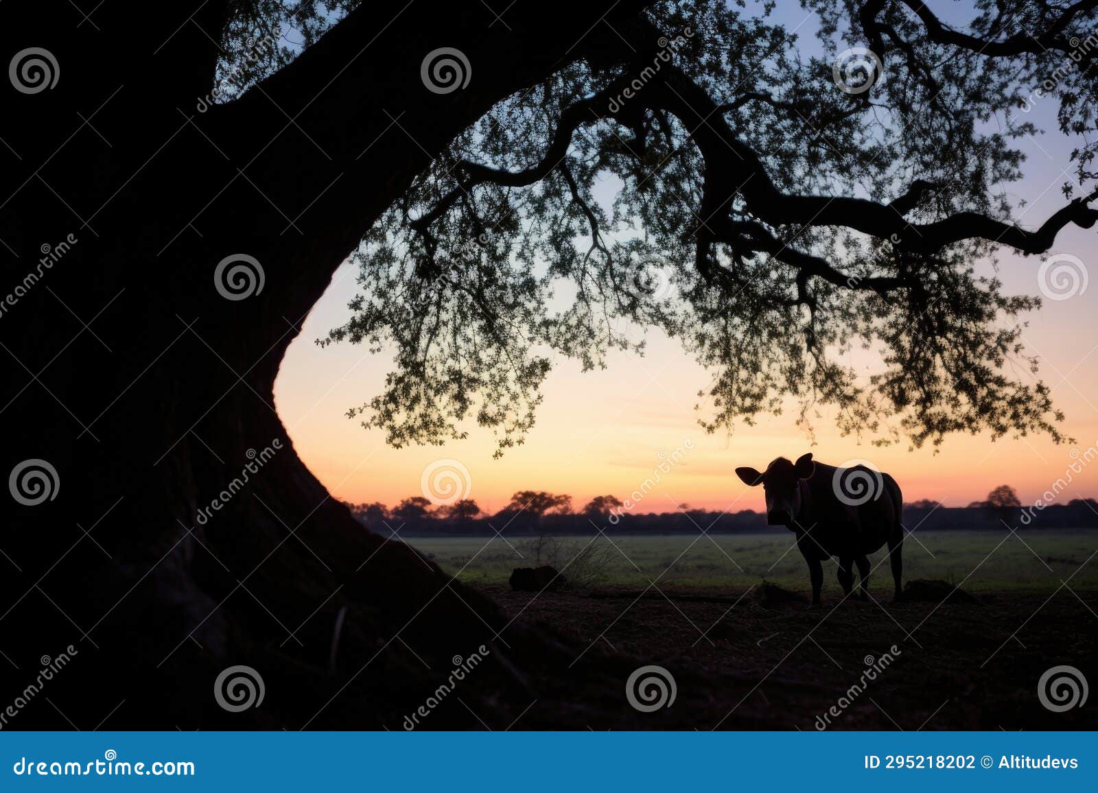 Silhouette of a Pig Under a Tree at Dusk Stock Photo - Image of ...