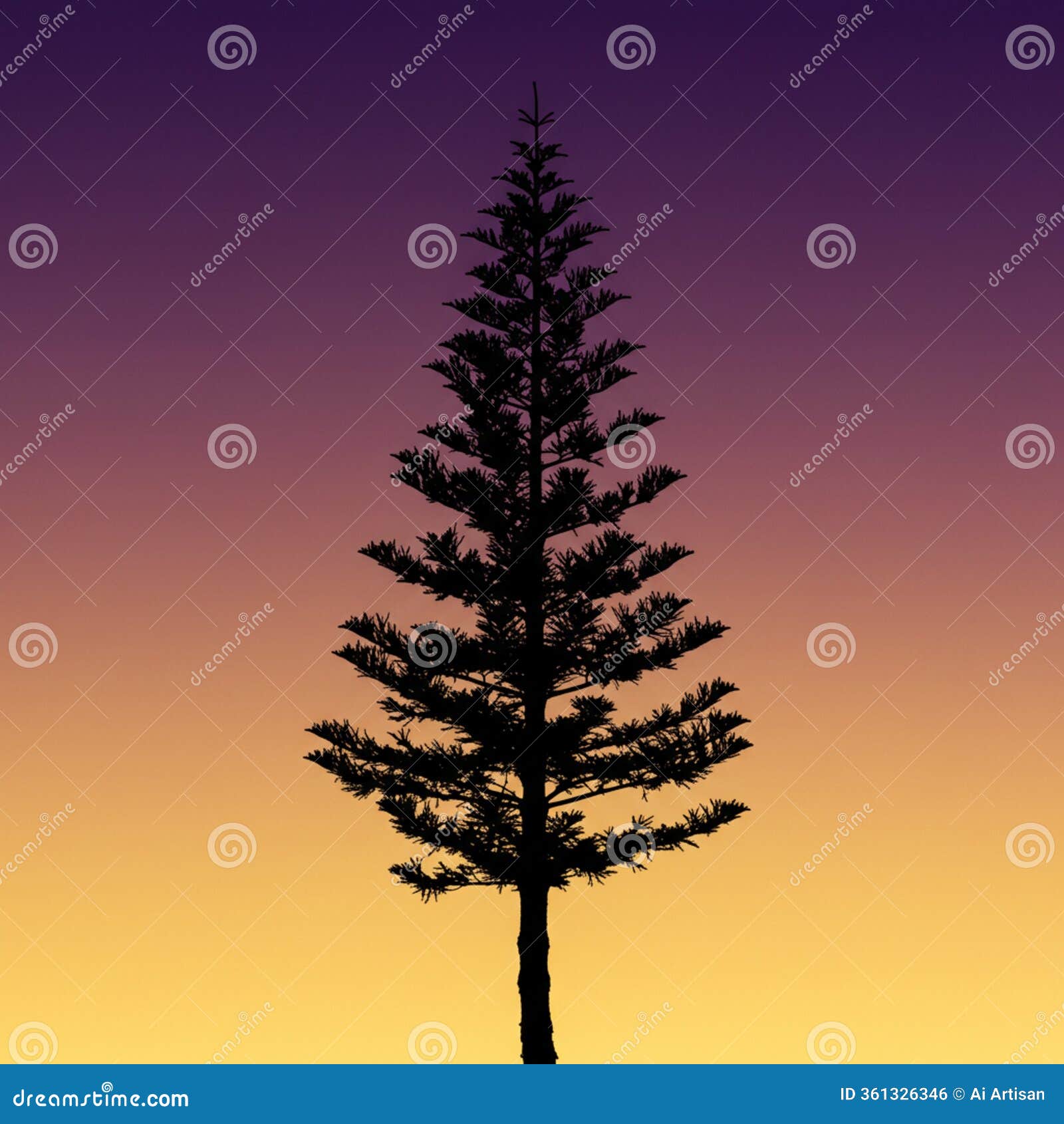A Silhouette of a Pine Tree Stands Against a Gradient Sky Transitioning ...