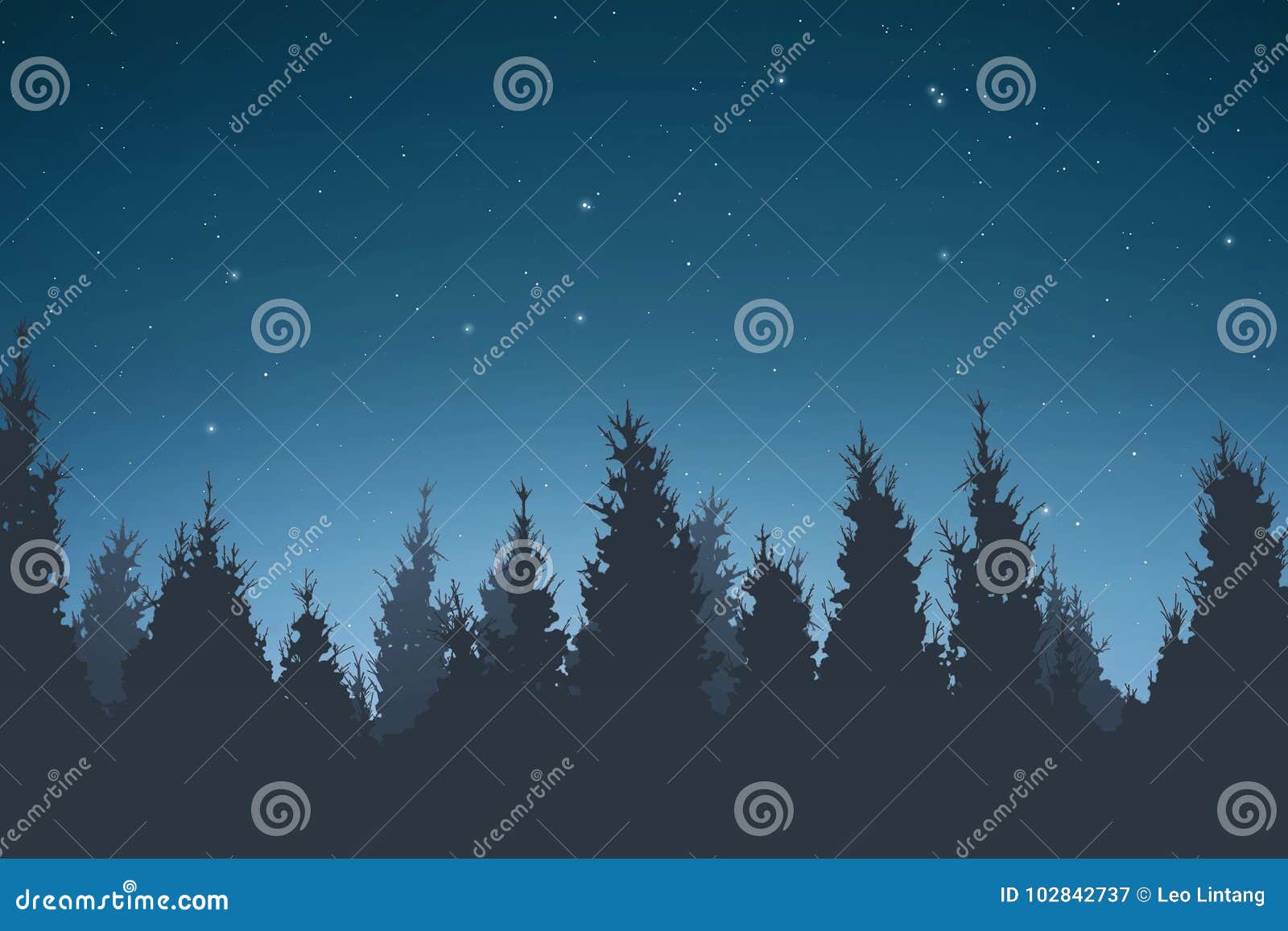 Silhouette of Pine Trees at Night Stock Illustration - Illustration of ...