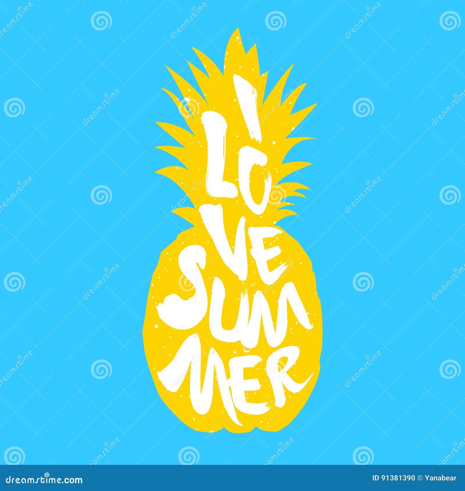 Pineapple With Text `Hello Summer`. Ananas Summer Background. Cartoon ...