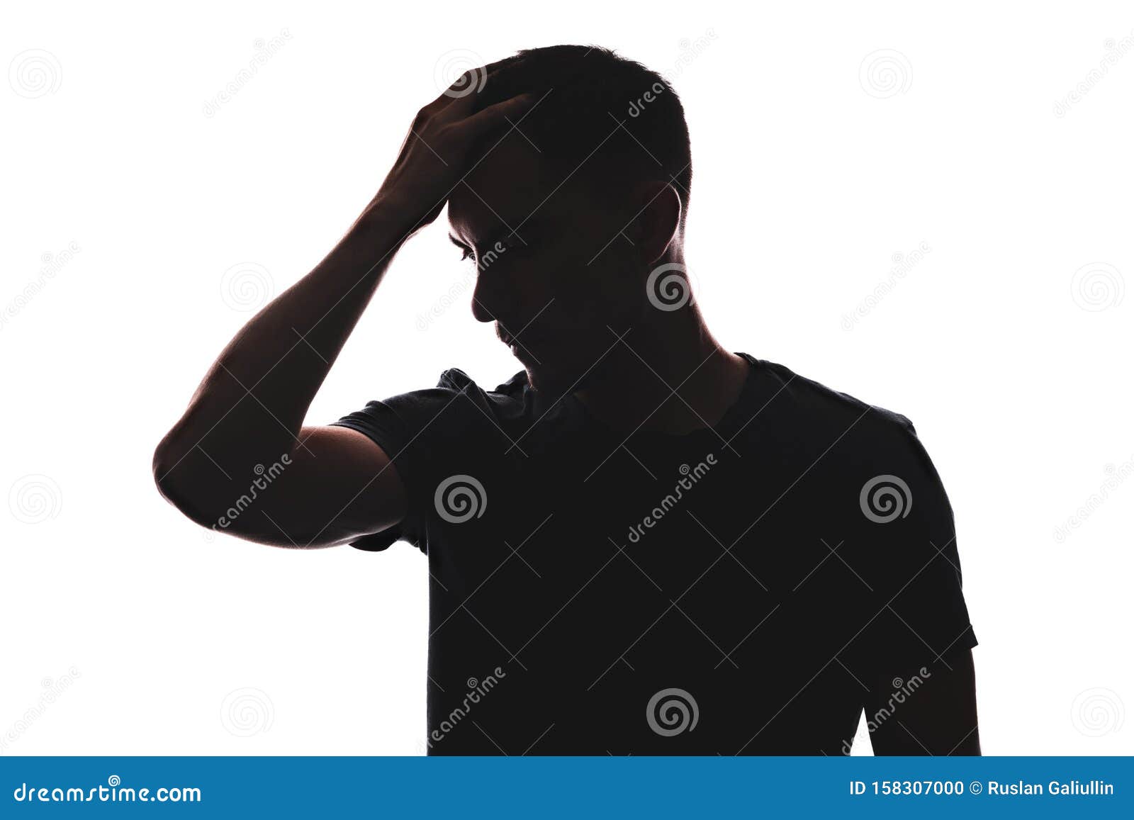 Silhouette Portrait of Caucasian Man Thoughtful Look, Front View ... Silhouette Portrait of Caucasian Man Thoughtful Look, Front View ...