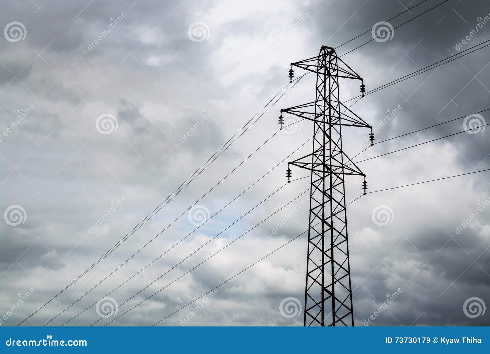 Silhouette of a Power Cable Tower on Cloudy Day Stock Image - Image of ...