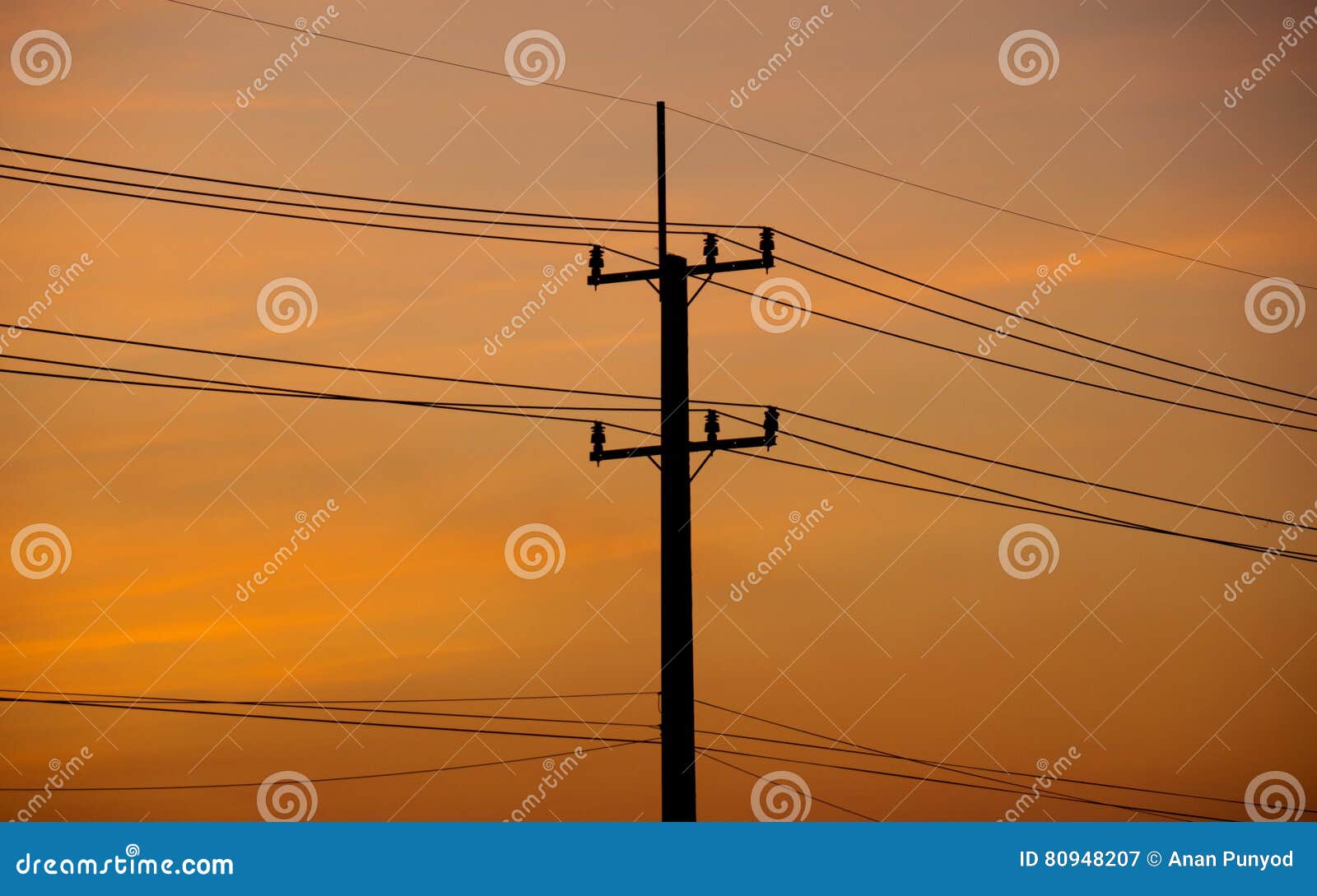 Silhouette Power Electric Pole in Evening Time Stock Image - Image of ...
