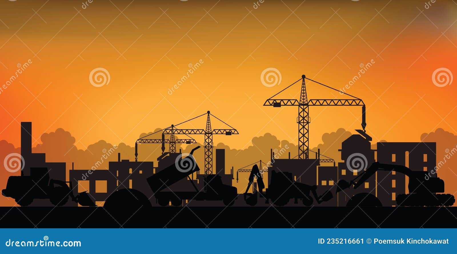 Silhouette of Process of Construction Big Building Under Construction ...