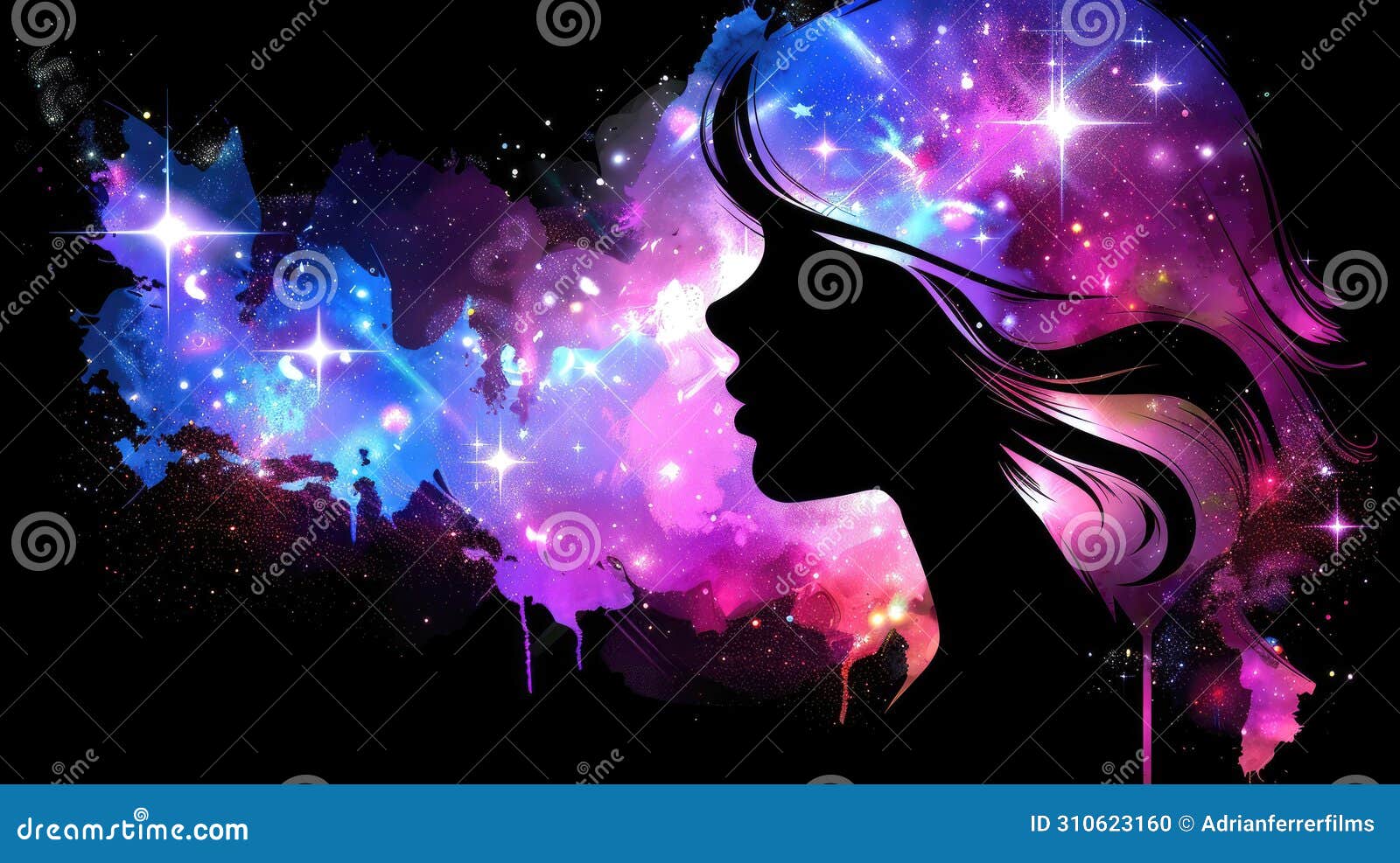 Silhouette Profile with Cosmic Galaxy Overlay. Stock Photo - Image of ...