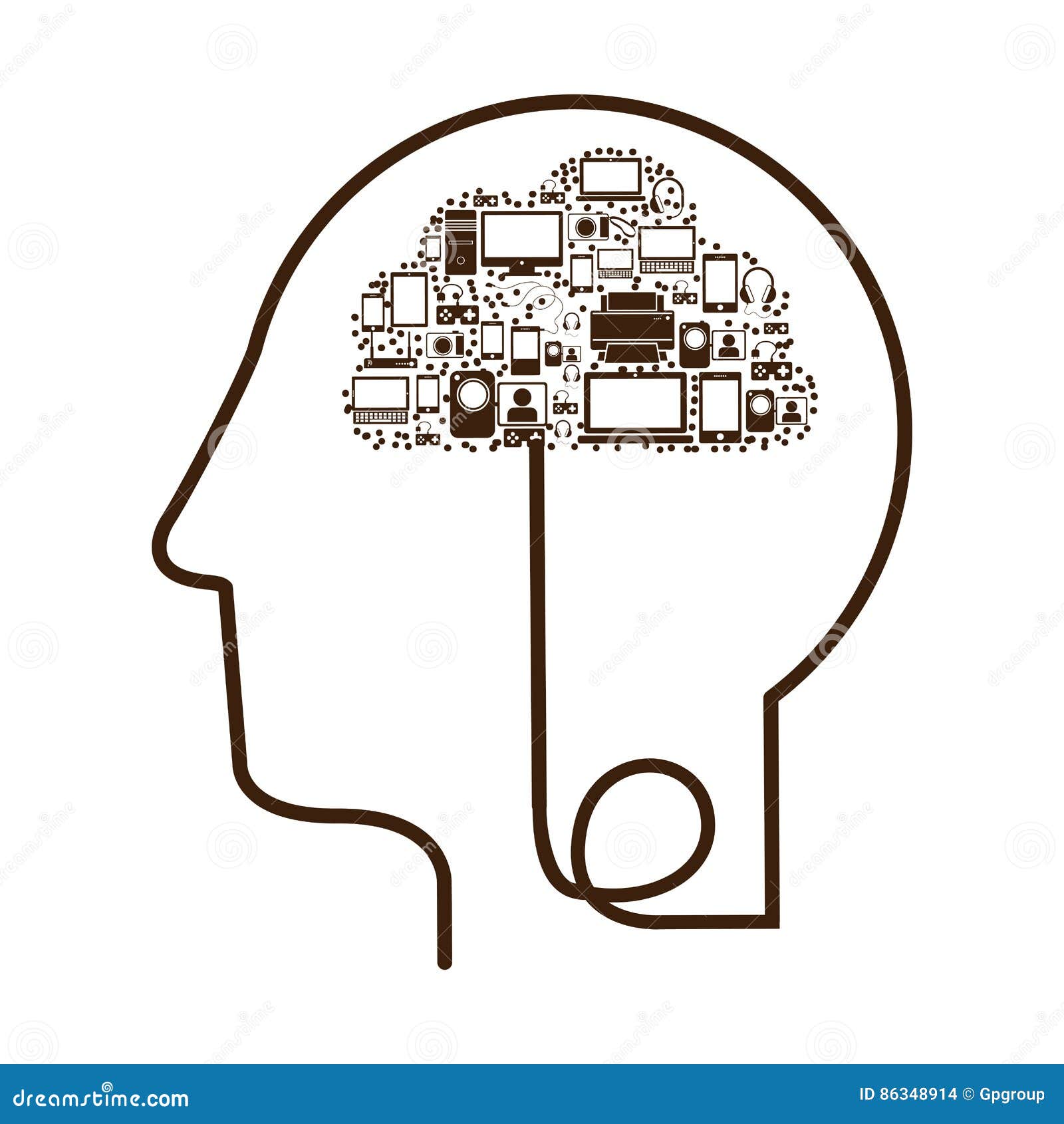 Silhouette Profile Human Head with Tech Device Stock Illustration ...