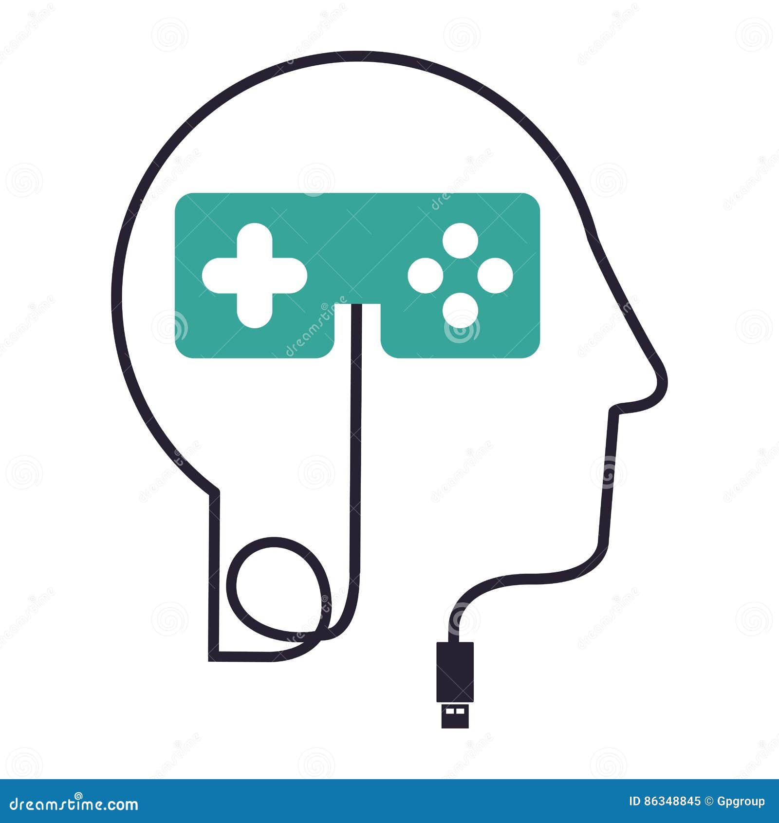 Silhouette Profile Human Head with Usb Connector and Control Video Game ...