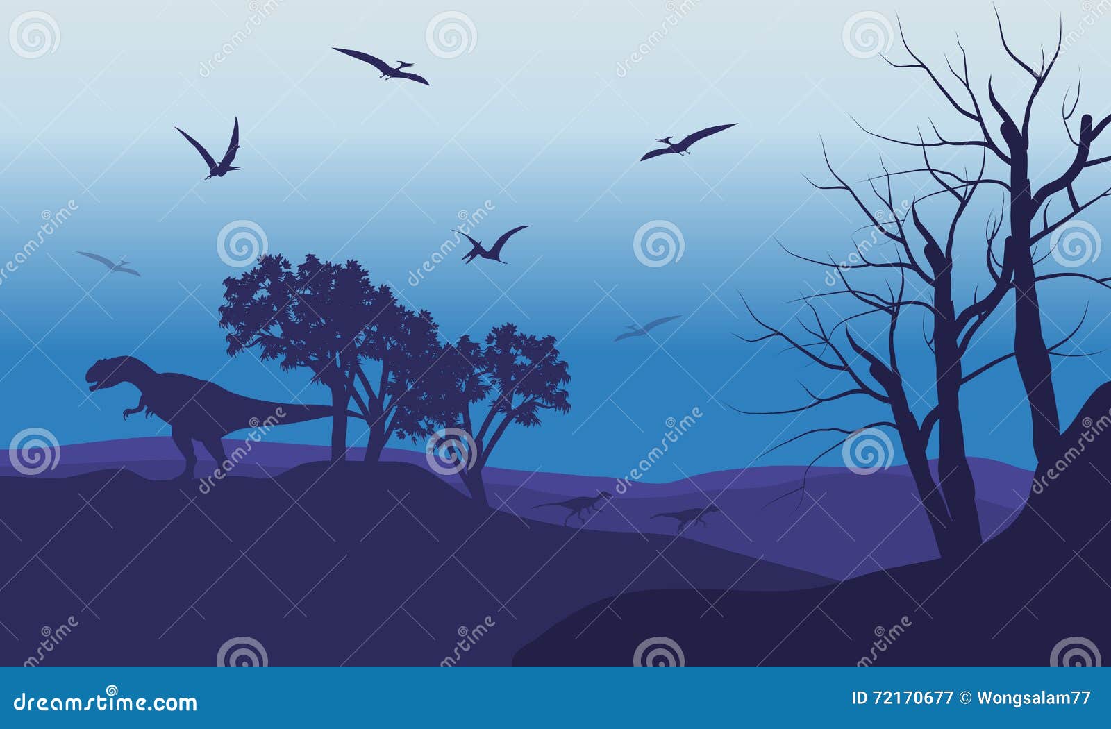 Silhouette of Pterodactyl and Allosaurus Stock Vector - Illustration of ...