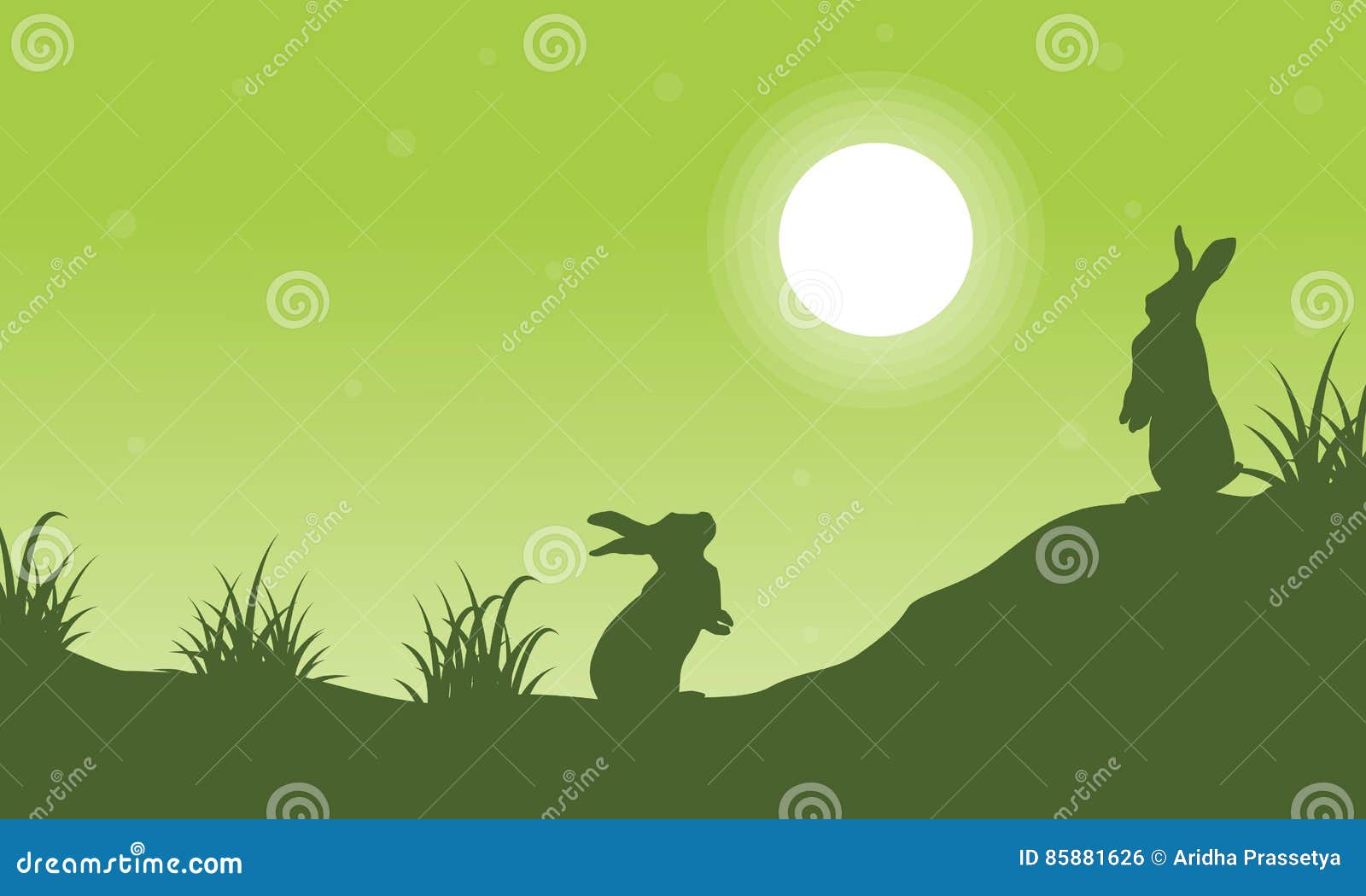 Silhouette of Rabbit on Hill Scenery Stock Vector - Illustration of ...