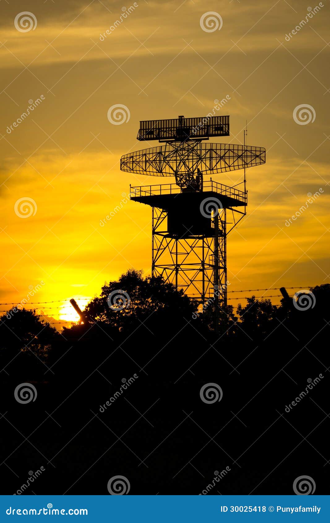 Silhouette Radar Tower Plane And Twilight Sky Royalty-Free Stock ...